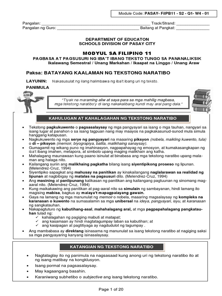 02 HUMMS 11 PASAY Filipino Pagbasa at Pagsusuri S2 Q1 W4 | PDF