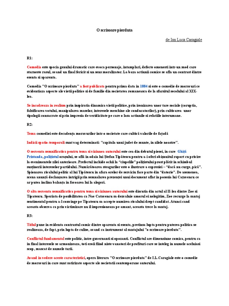 ESEU - O Scrisoare Pierduta | PDF