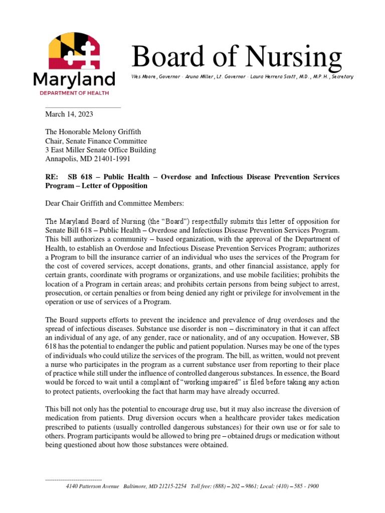 SB 618 Bon Letter | PDF | Nursing | Substance Abuse