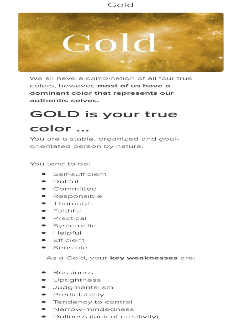 Understanding the Gold True Color Personality | PDF | Psychology