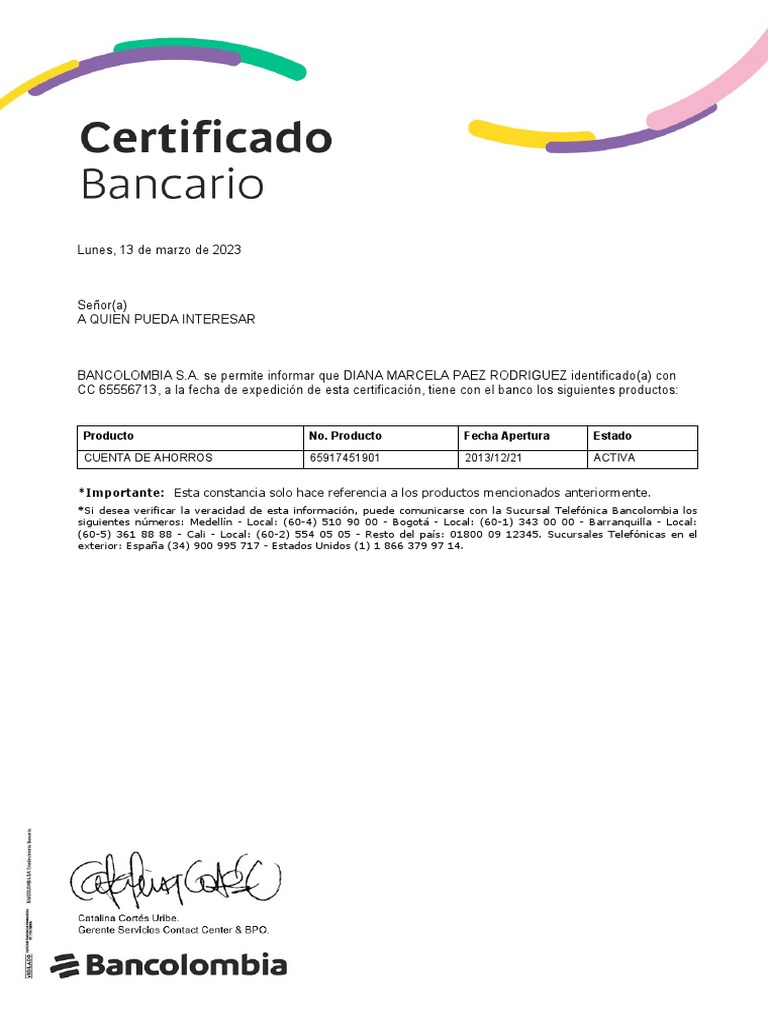 Certificación Bancolombia | PDF Certificación Bancolombia | PDF