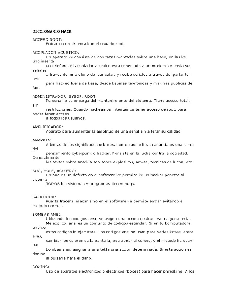 Diccionario Hack Basico | PDF | Protocolo de transferencia de archivos ...