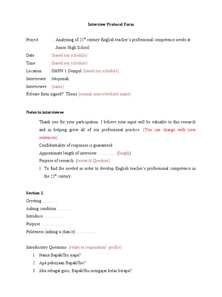 Form Protocol Interview - Istiqomah | PDF