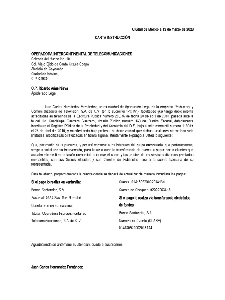 Carta Instrucción Pctv-Opitel Socios Afiliados y Clientes de Publicidad ...