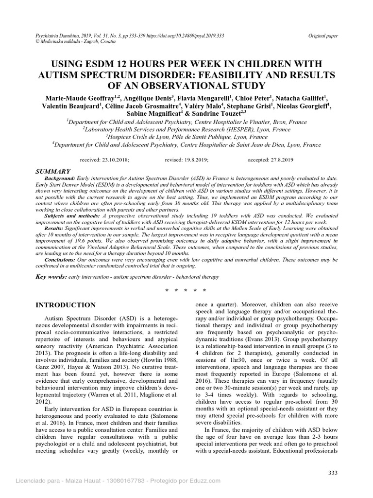 Artigo Aula 17 - ESDM PDF | PDF | Autism Spectrum | Psychotherapy