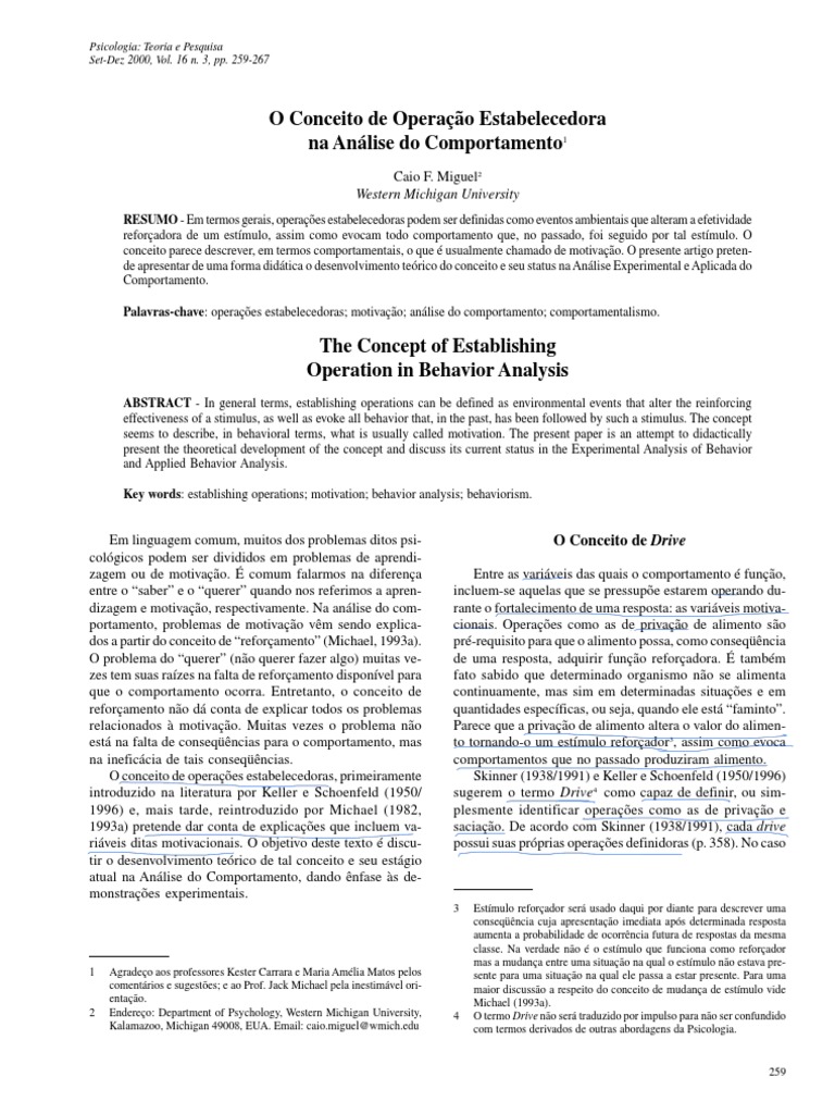 O Conceito de Operação Estabelecedora Na ABA | PDF | Comportamento ...