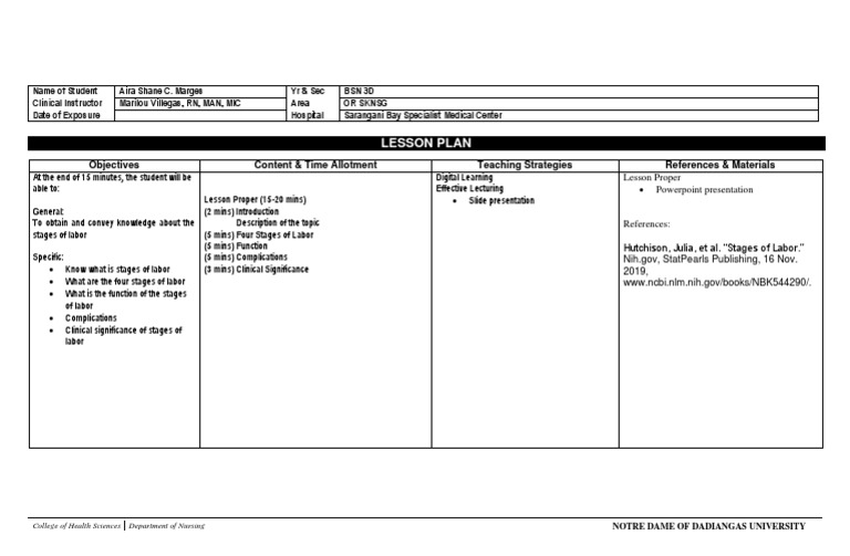 Stages of Labor Lesson Plan | PDF | Career & Growth