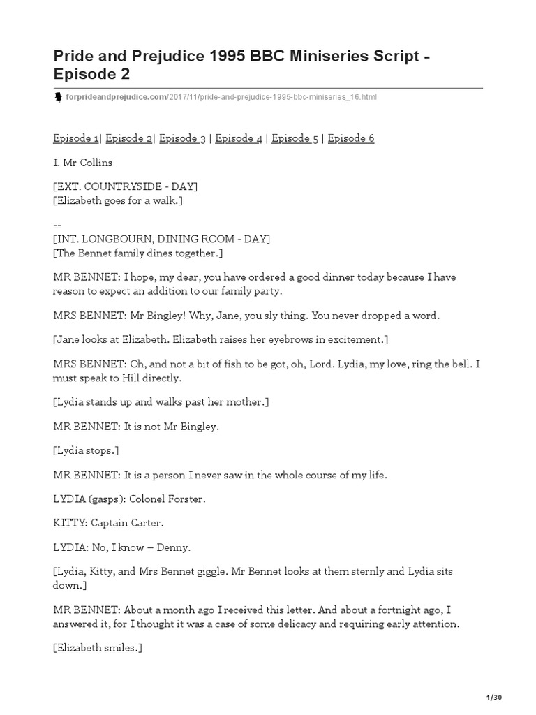 Pride and Prejudice 1995 BBC Miniseries Script - Episode 2 | PDF | Mr. Darcy | Pride And Prejudice