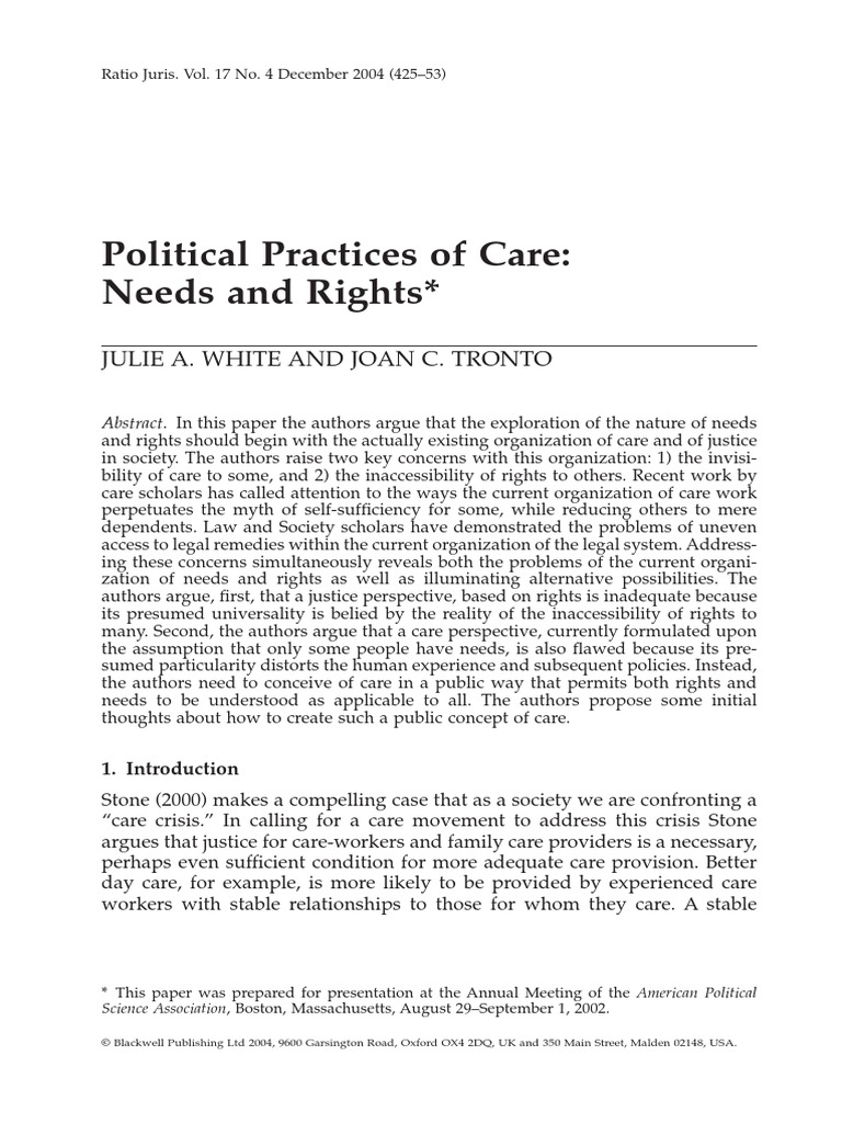 Political Practices of Care. Joan Tronto | Download Free PDF | John ...