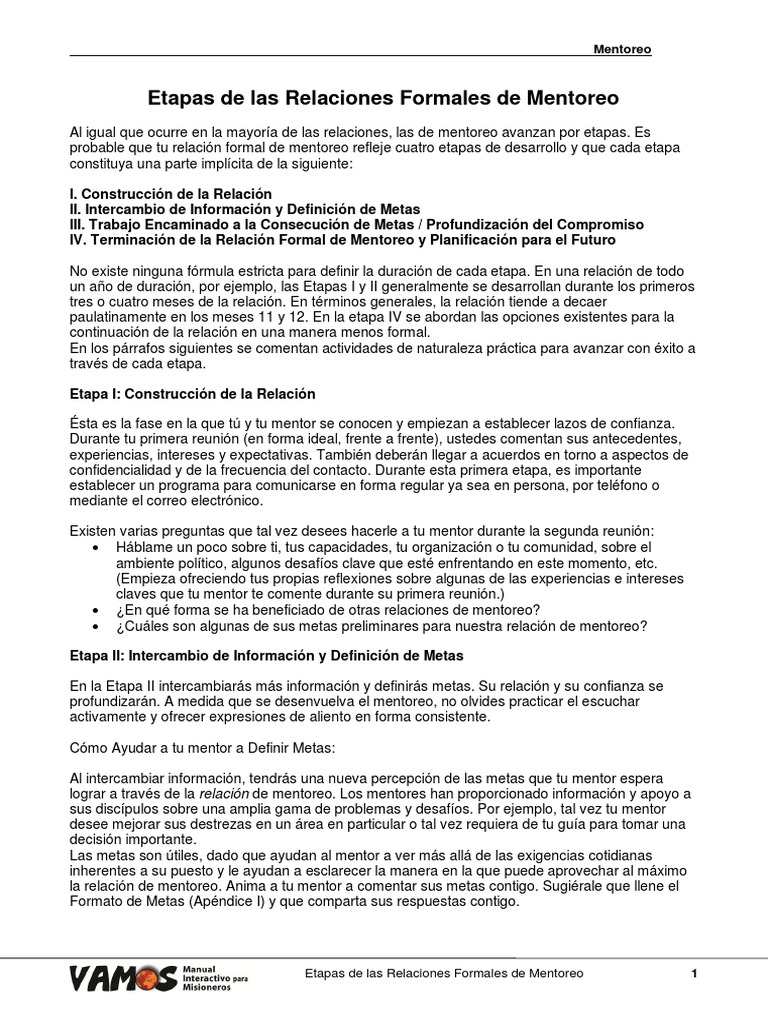 Etapas de Las Relaciones Formales de Mentoria | PDF | Aprendizaje