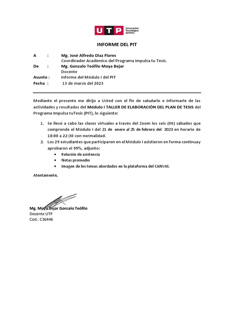 INFORME DEL MODULO 01 PIT 2023 Gonzalo Moya | PDF