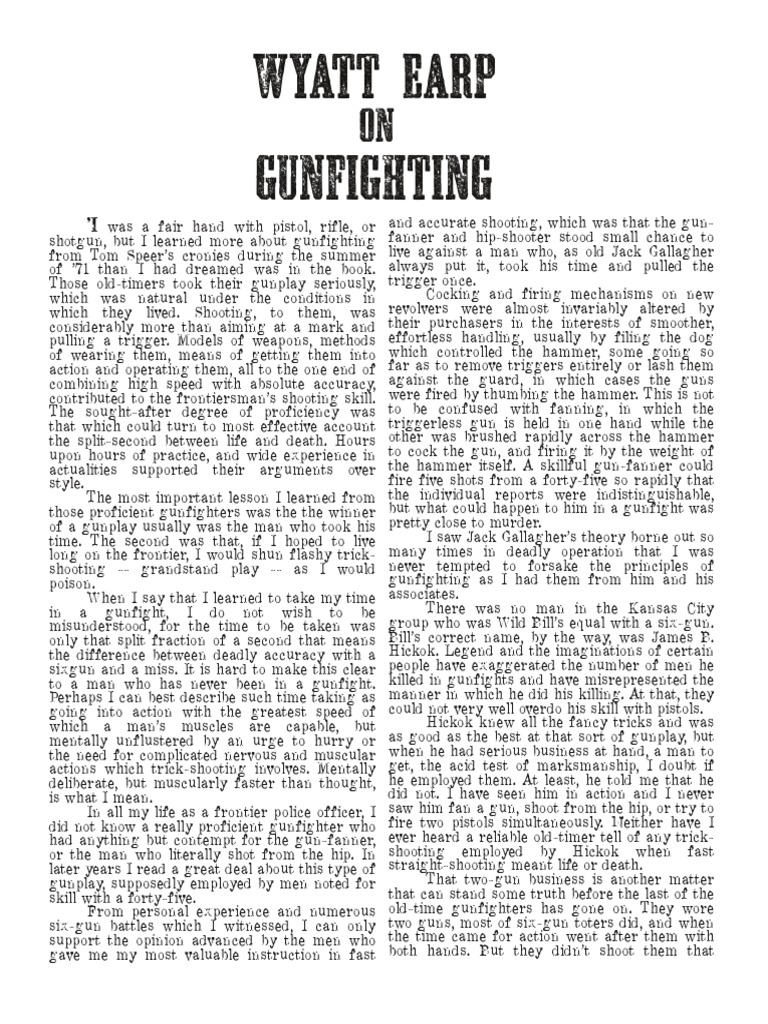 W Earp On Gunfighting PDF | PDF | Trigger (Firearms) | Gunfighter