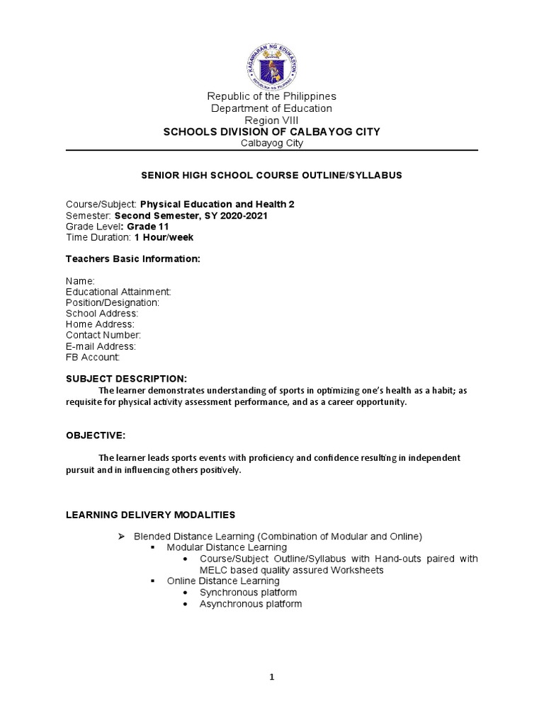 template-SHS COURSE OUTLINE New | PDF | Distance Education | Learning