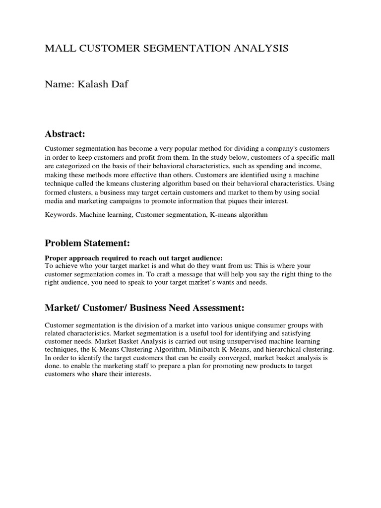 Mall Customer Segmentation Kalash Daf | PDF | Cluster Analysis | Market ...