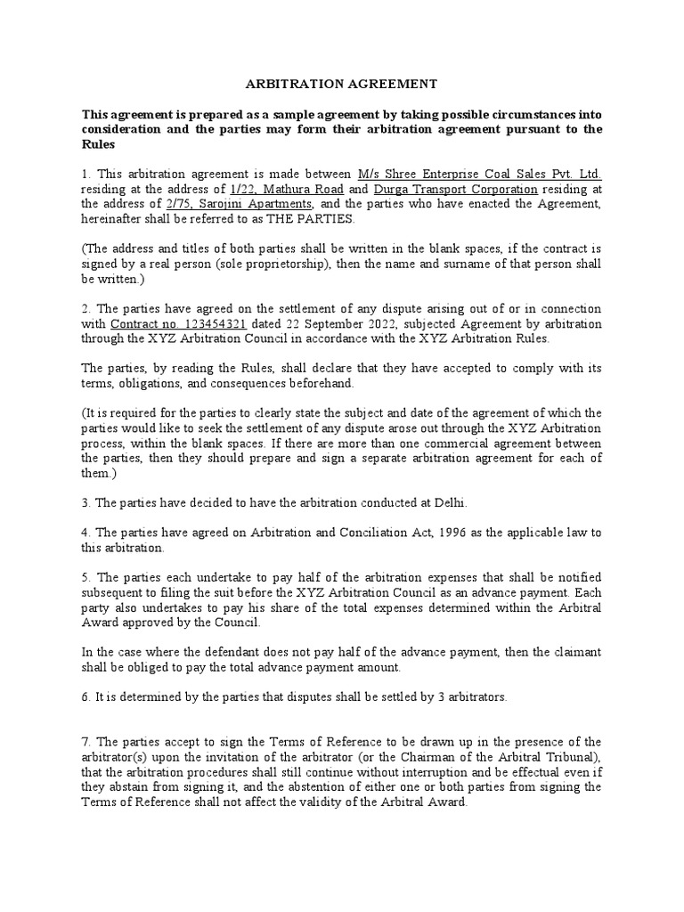 Arbitration Agreement | PDF | Arbitration | Business