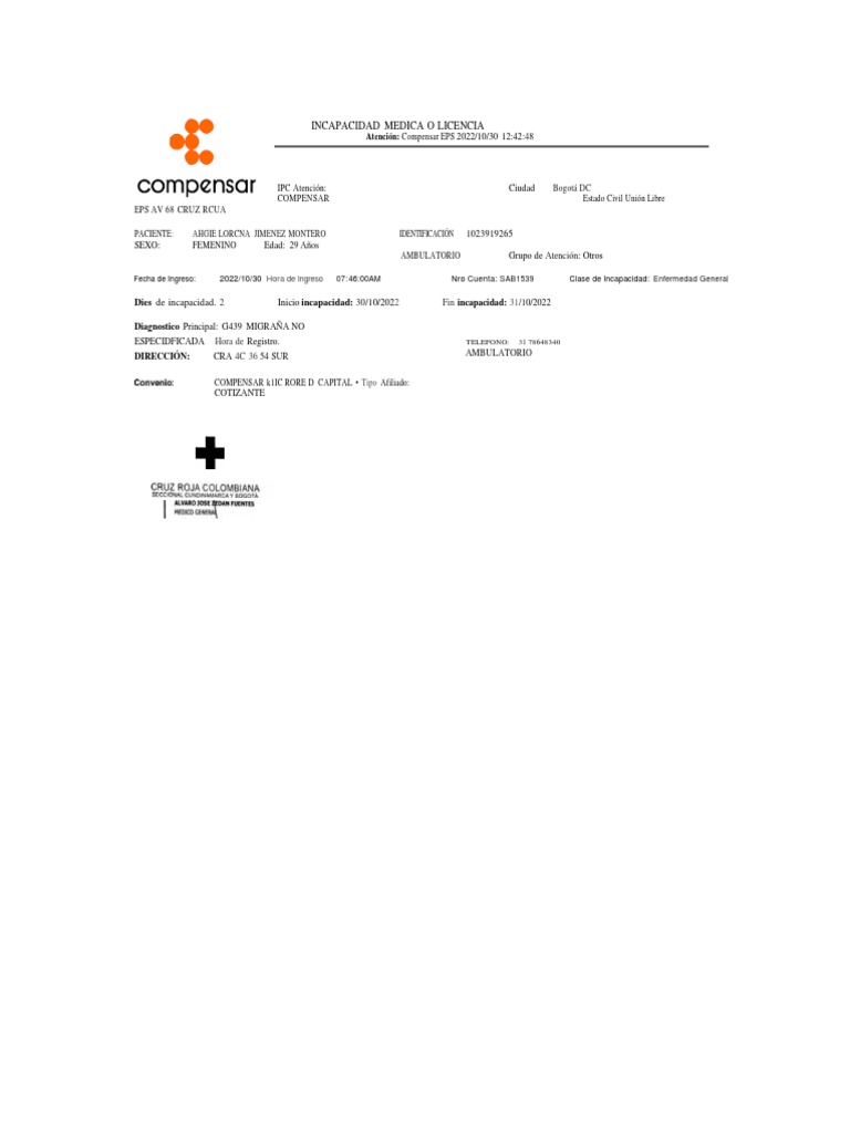 Incapacidad Compensar IPS PDF | PDF