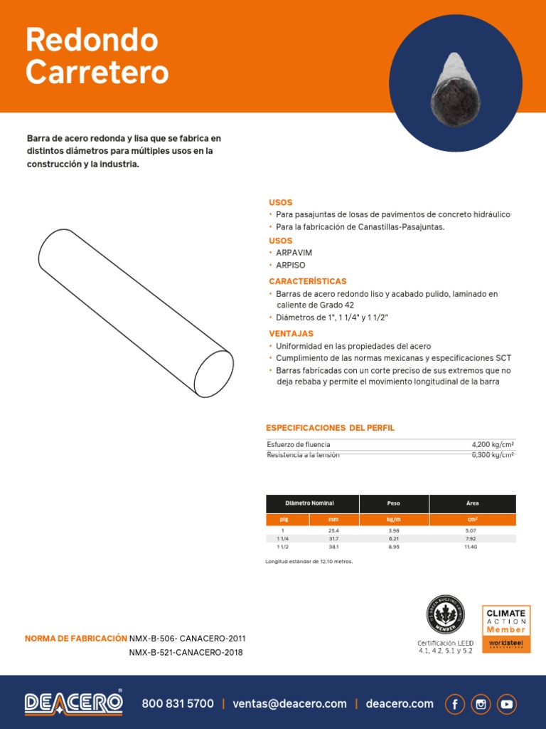 Redondo Carretero Deacero Ficha Tecnica Pdf Sector Secundario De La