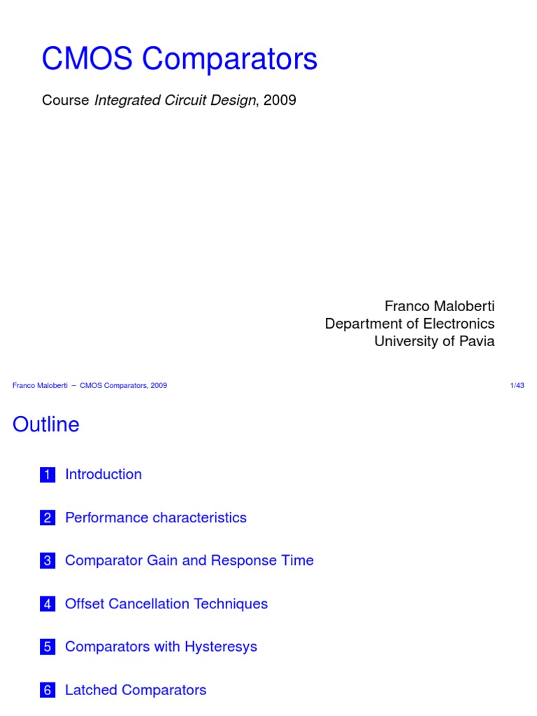 CMOS Comparators: Course Integrated Circuit Design, 2009 | PDF | Cmos ...