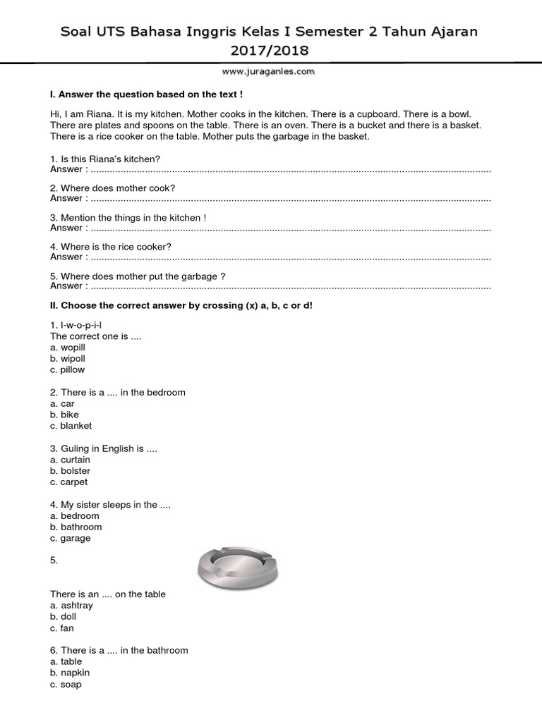 Soal UTS Bahasa Inggris Kelas 1 Semester 2-1 | Download Free PDF | Kitchen Stove | Home