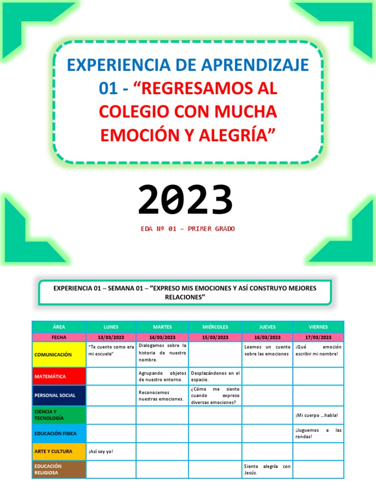 EDA 1 - Planificador Semanal - Primer Grado | PDF | Salón de clases ...