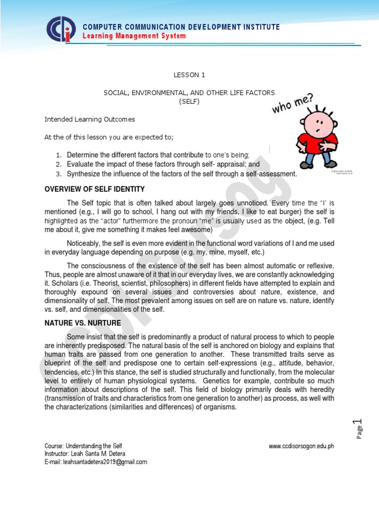 Understanding The Self - New Week 1 - Lecture PDF | PDF | Identity (Social Science) | Nature ...