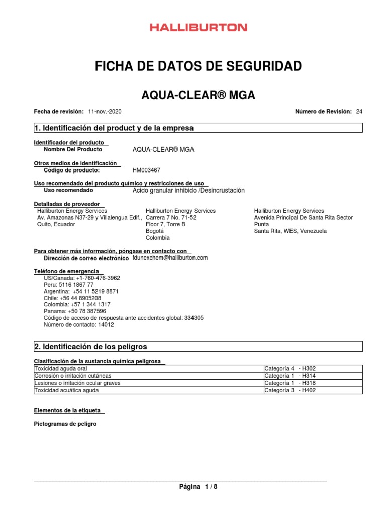 AQUA CLEAR MGA Hoja de Seguridad | PDF | Agua | Quemar