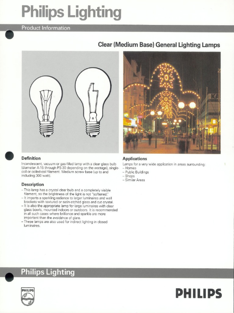 Philips Clear (Medium Base) General Lighting Lamps Bulletin 8-89 | PDF