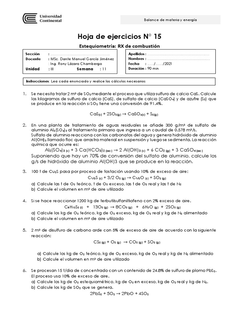 Semana11 - Hoja de Ejercicios 15 | PDF | Compuestos químicos | Elementos químicos