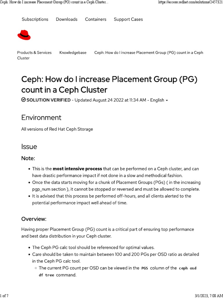 Increasing PG Count in Ceph Cluster | PDF