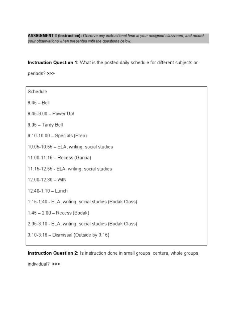 Edu 201 Assignment 3 Instruction | PDF | Teachers | Classroom