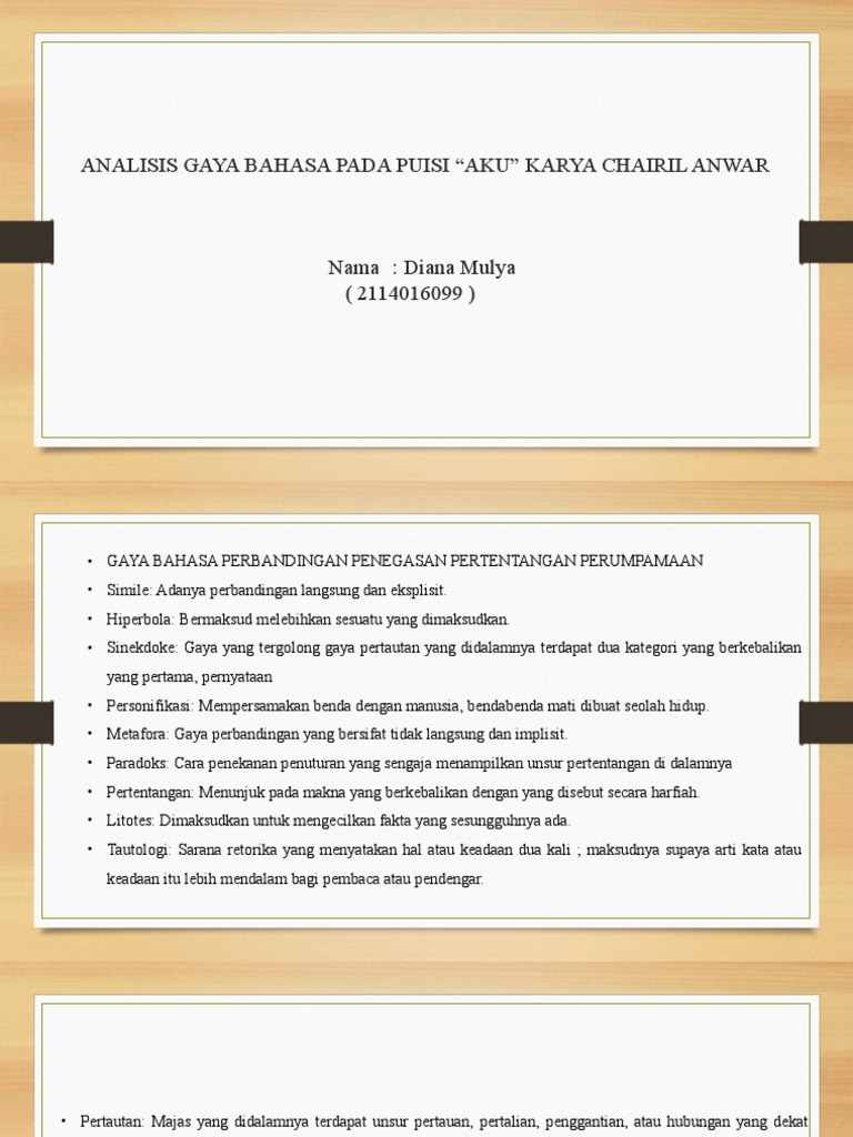 Analisis Gaya Bahasa Pada Puisi "Aku" Karya Chairil Anwar | PDF