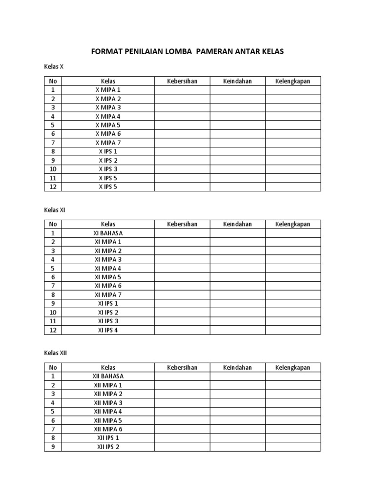 Format Lomba Penilaian Kelas | PDF