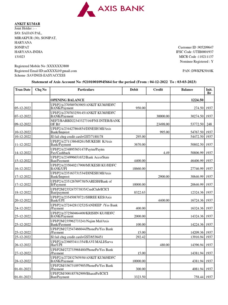 Acct Statement - XX5664 - 03032023 | PDF | Banks | Cheque