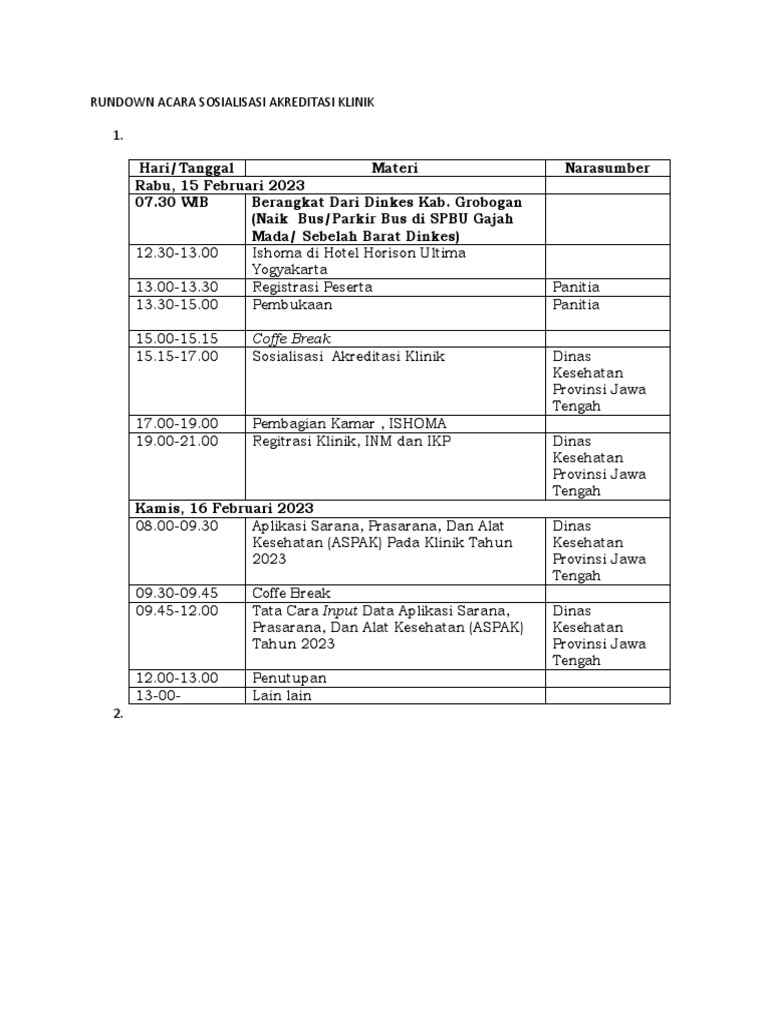 Rundown Acara Sosialisasi Akreditasi Klinik | PDF