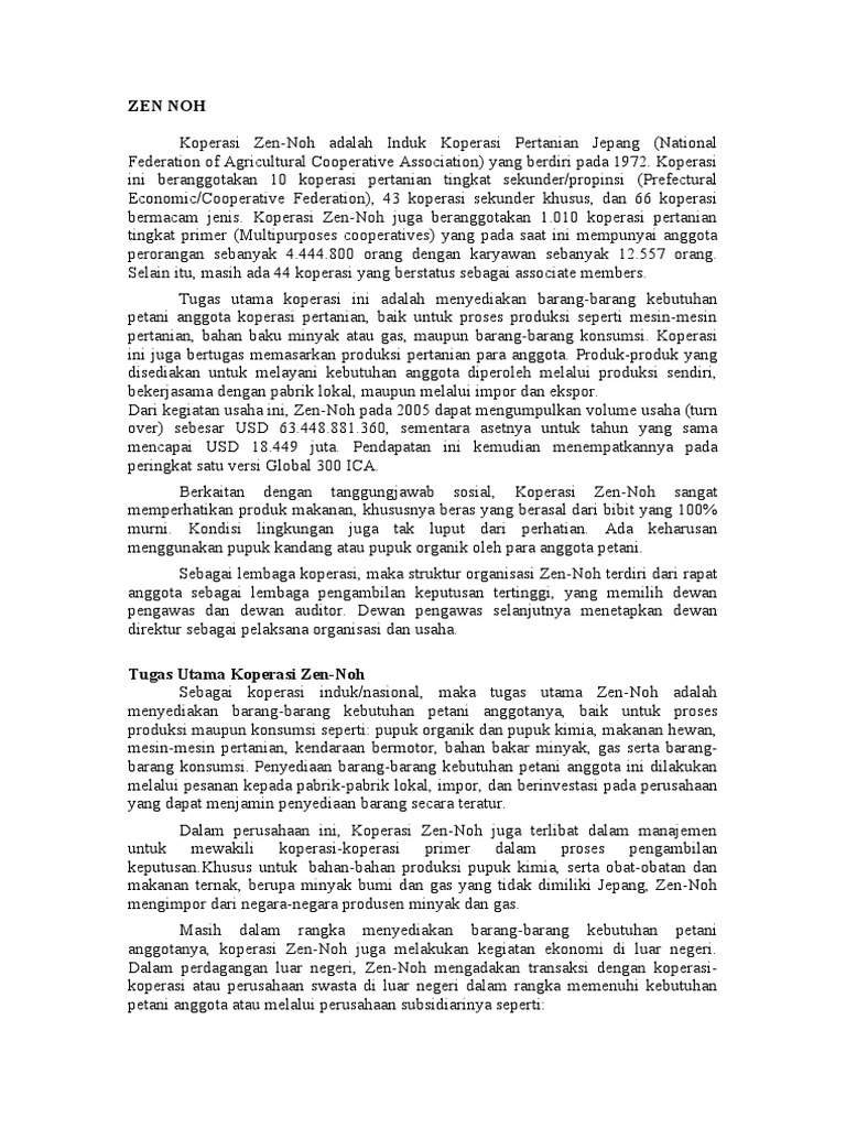 Koperasi Zen-Noh: Peran dan Tanggung Jawab | PDF | Bisnis