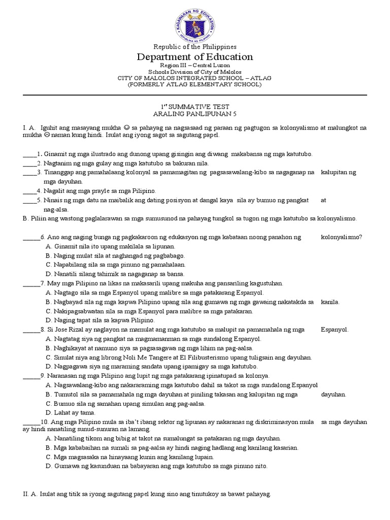 1st Summative AP 5-q3 | PDF