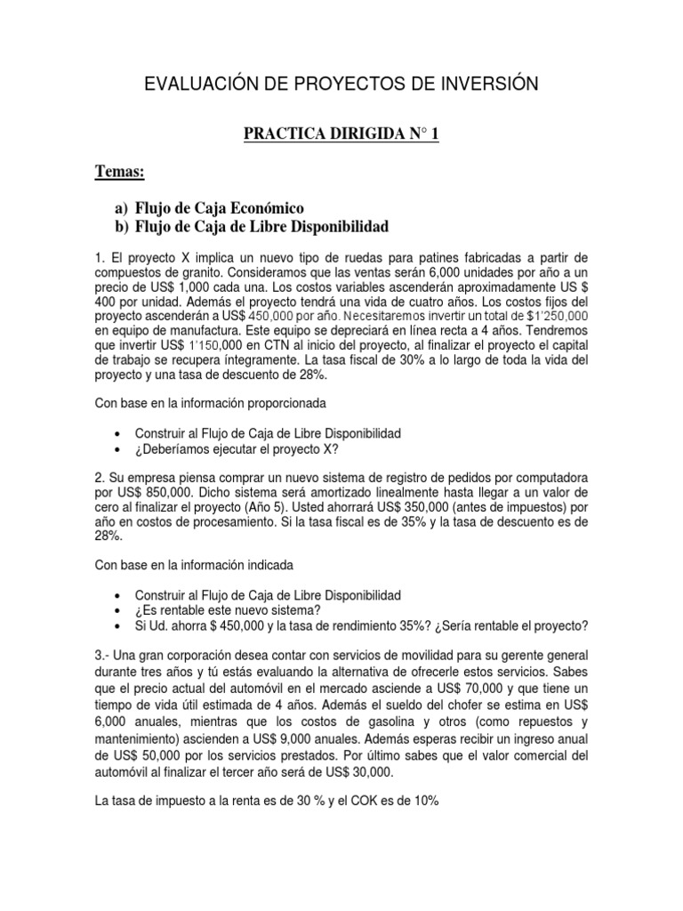 Practica Dirigida 01 - Evaluacion de Proyectos - Usil | PDF | Depreciación | Economias