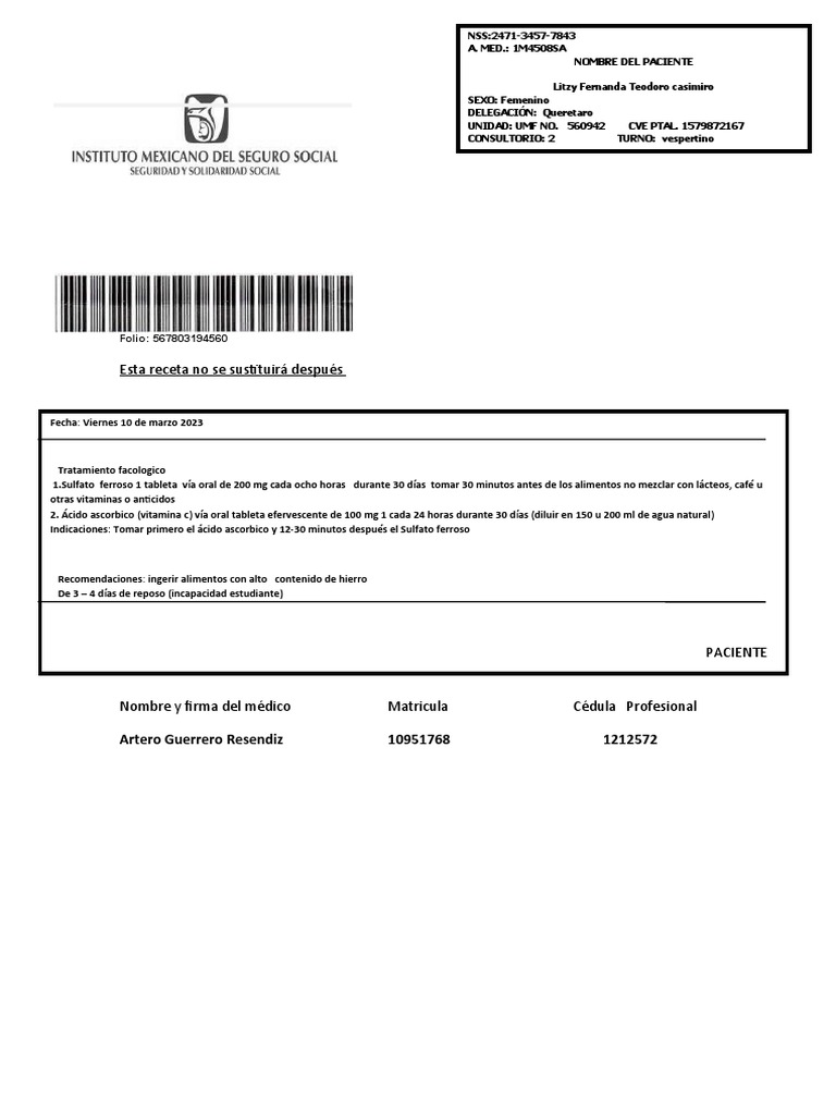 Receta IMSS Editable | PDF