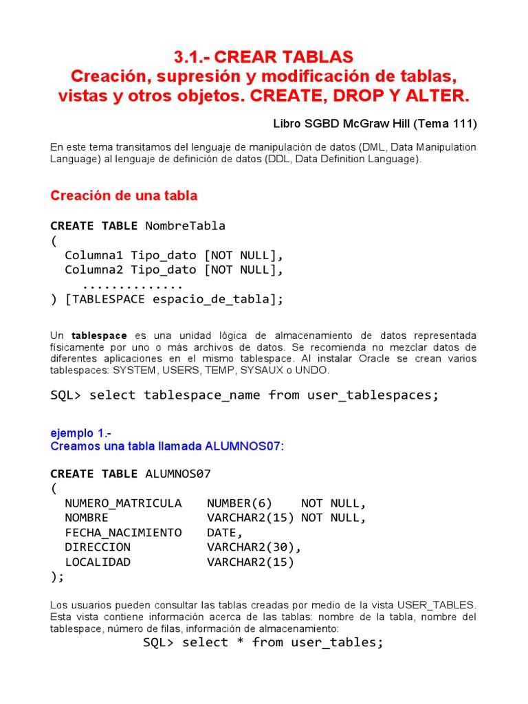 3.1. - Crear Tablas | PDF | Bases de datos | Informática