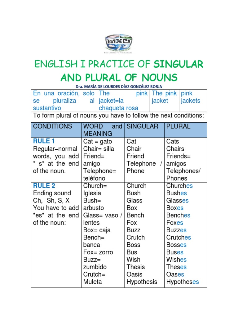 Singular and Plural of Nouns, And, Verbs Irregulars 6th | PDF | Plural ...