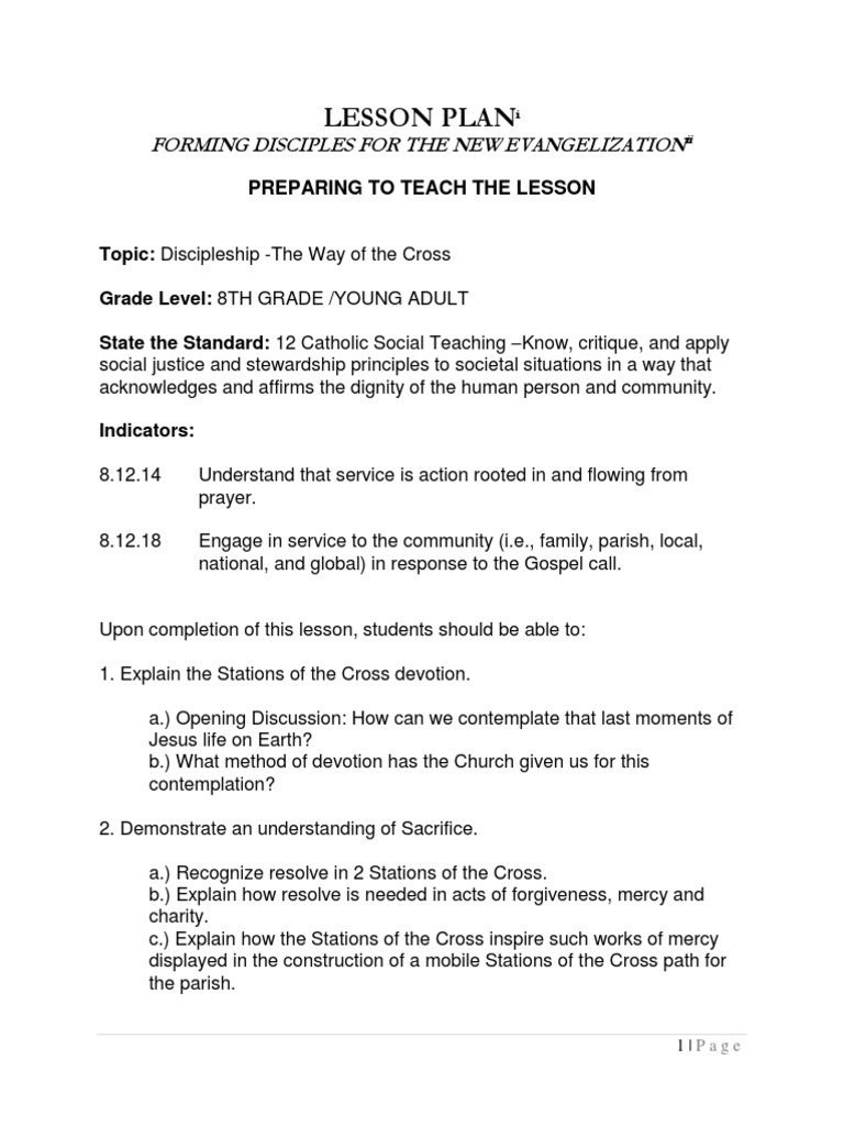 LESSON PLAN I FORMING DISCIPLES FOR THE NEW EVANGELIZATION II ...