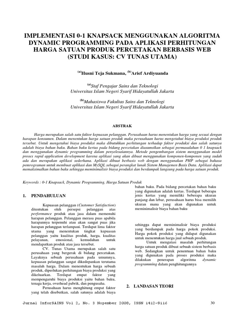 Implementasi 0-1 Knapsack Menggunakan Algoritma Dy | PDF