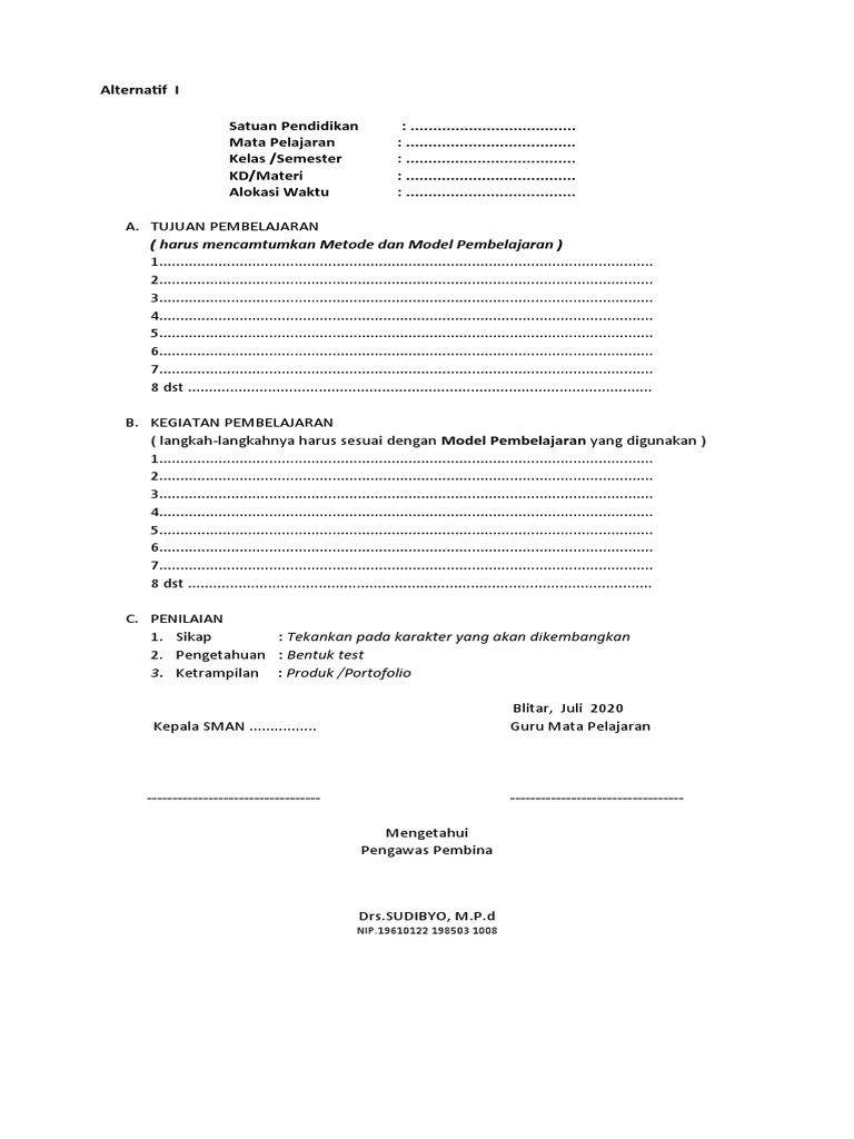Contoh Format RPP 1 Lembar | PDF | Seni