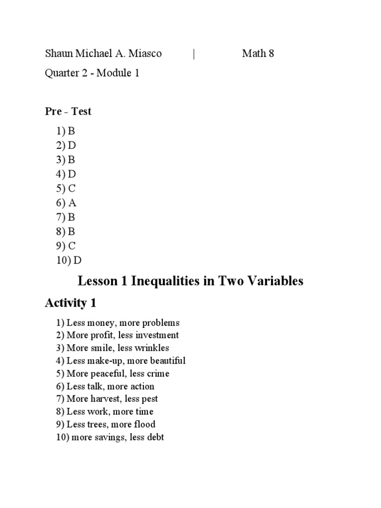 Math Quarter 2 - Module 1 | PDF | Equations | Mathematics