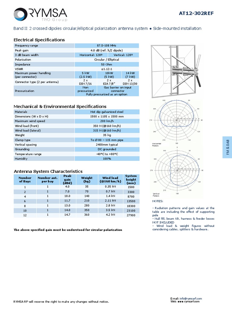 RYMSA Circular Polarization Antenna Specs | PDF | Antenna (Radio ...