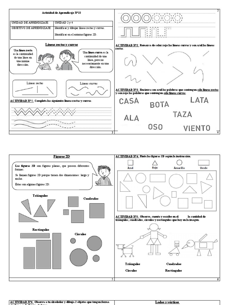 Guía 1° Básico LÍNEAS RECTAS Y CURVAS Y FIGURAS 2D | PDF | Triángulo ...