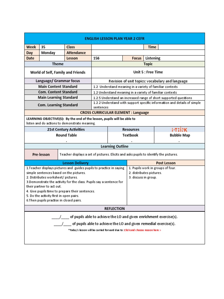 Year 2 Cefr Week 35 Final End | PDF | Lesson Plan | Vocabulary