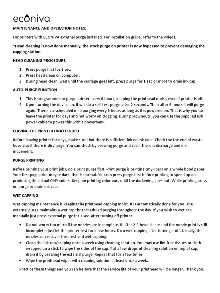 MAINTENANCE NOTES For Purge V2 Updated | PDF | Printer (Computing ...
