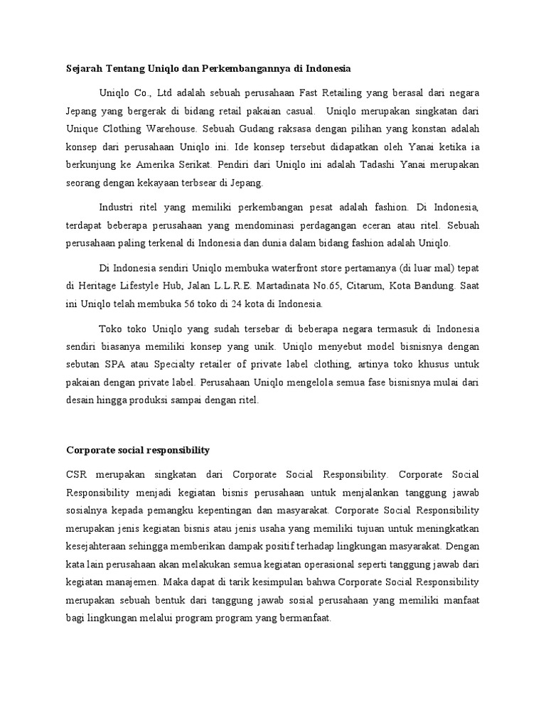 Essai Uniqlo | PDF | Bisnis