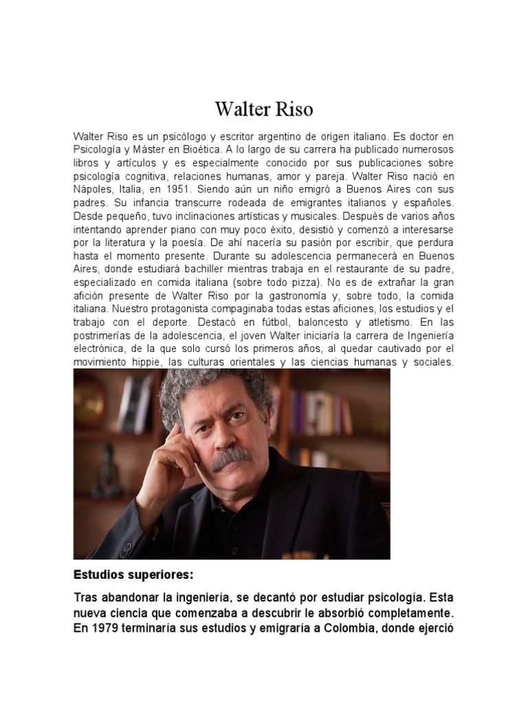 Walter Riso Biografia Resumida Pdf Sicología Amor